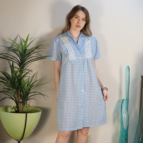 Vintage | Intimates & Sleepwear | Vintage 6s 70s Blue Gingham Mini ...